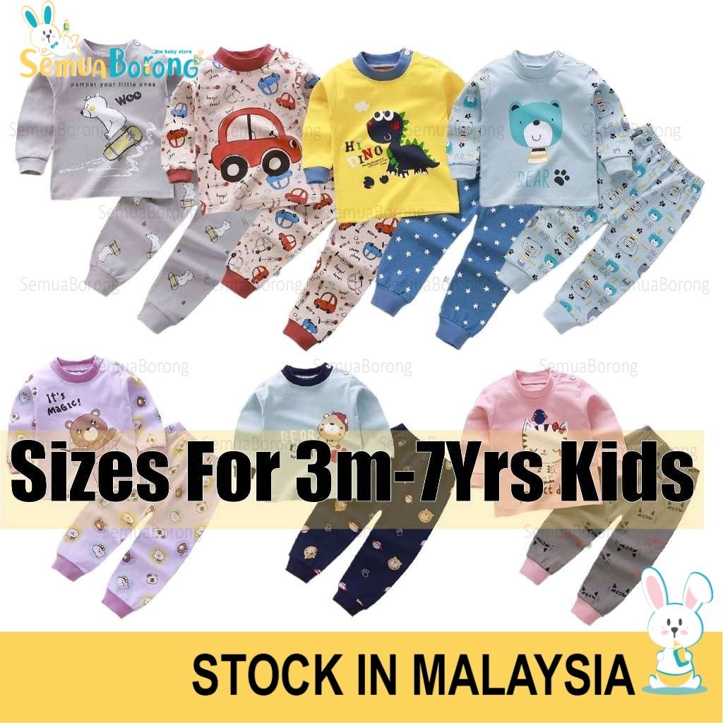 (3m-7yrs) Set Baju Tidur Bayi Kids Pyjamas Long Sleeve Sleepwear ...