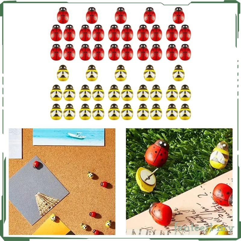 [Fenteer1efMY] 50x Decorative Thumb Tacks Wooden Bee Ladybug Push Pins ...