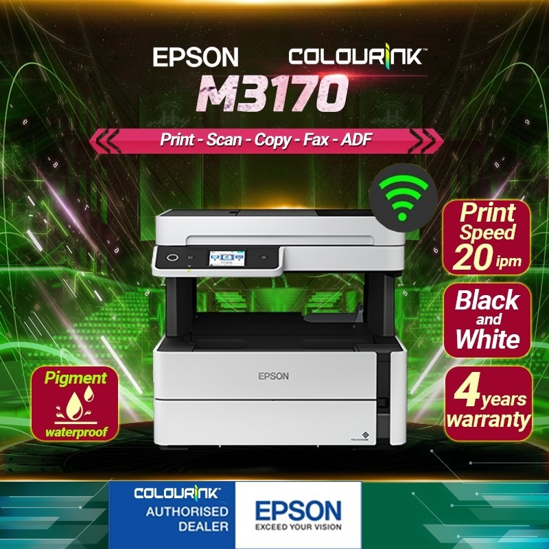 Epson EcoTank M3170 A4 3-in-1 Mono Ink Tank Printer Wi-Fi Auto Duplex ...