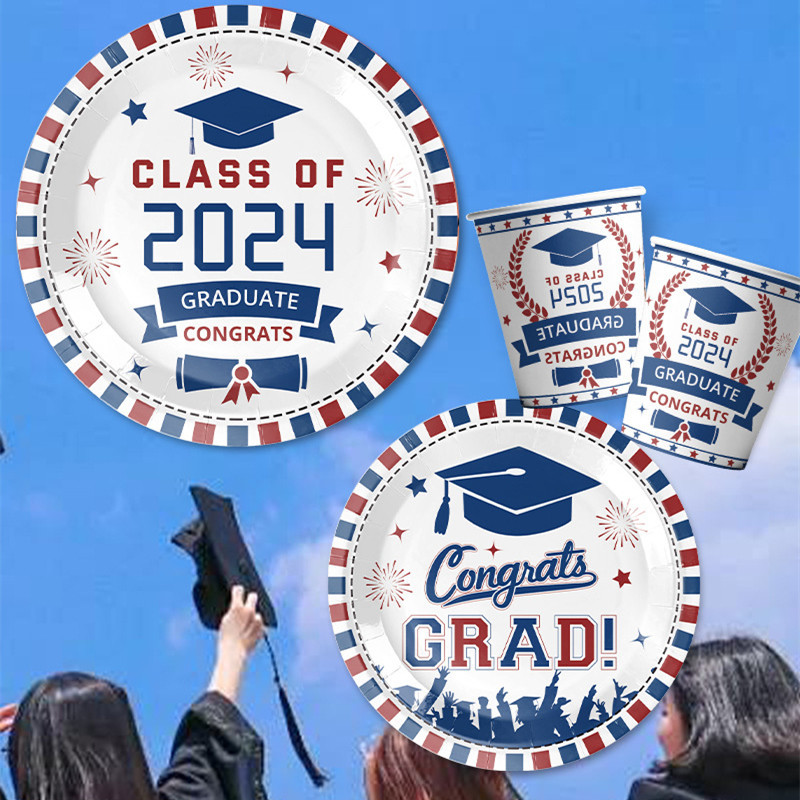 Blue white Graduation Decor Tableware Congrats Grad Paper Cup Plate ...