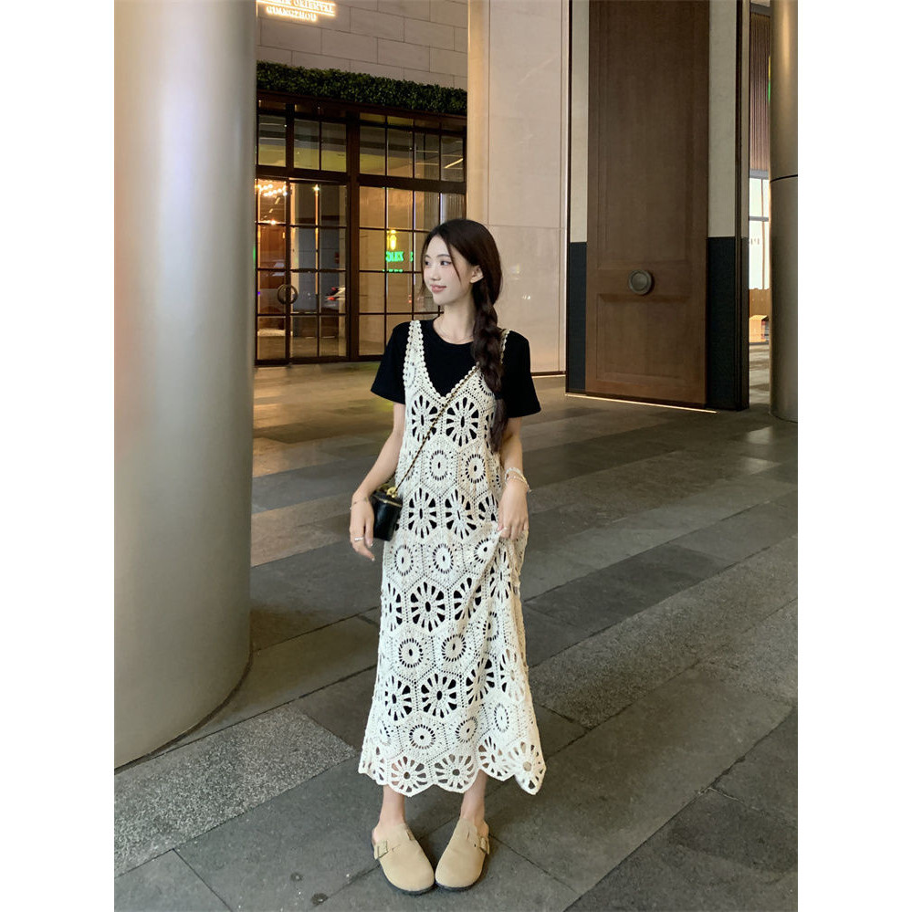 Fat MM 150kg Plus Size French Crochet Hollow Lace Vest Skirt Female ...