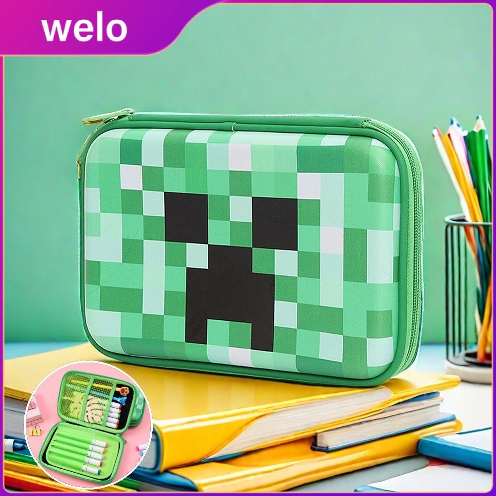 Pixel Pencil Case Green Print Hardtop Pencil Bag Minecraft Game ...