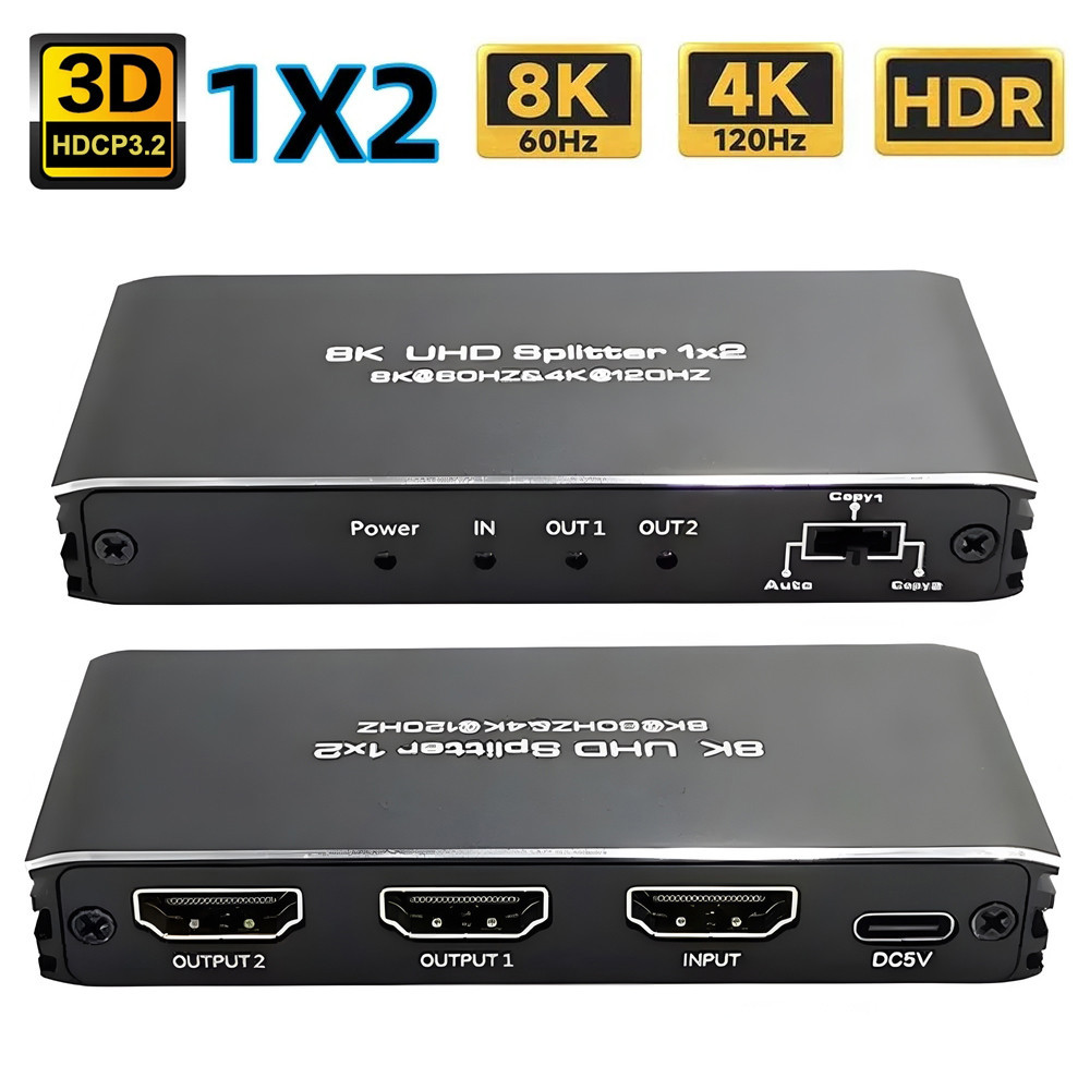 8K 60Hz HDMI Splitter 1 IN 2 OUT HDMI 2.1 Audio Extractor, 1x2 Dolby ...