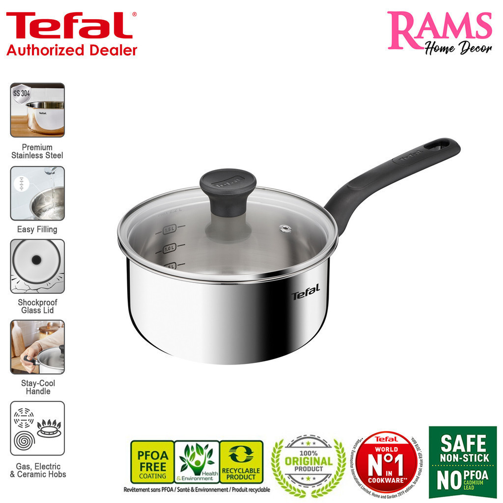 Tefal Premium Quality Stainless Steel Starter Saucepan with Glass Lid ...