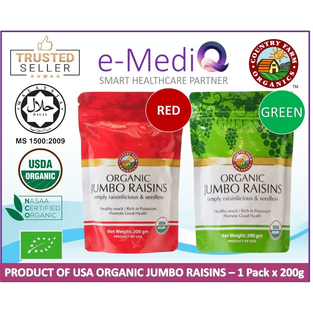 COUNTRY FARM ORGANICS [HALAL] JUMBO Dried Red/Green Raisins 有机红/青葡萄干 ...