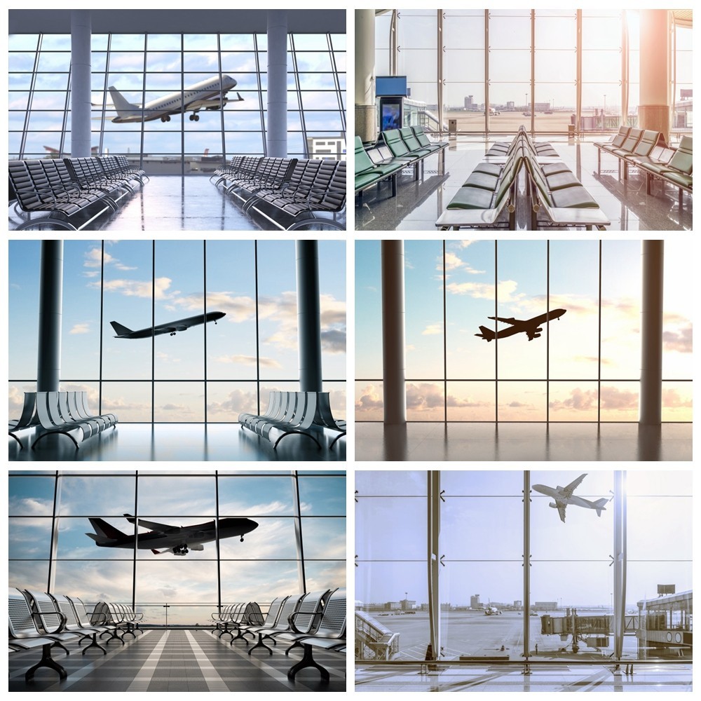 Plane Take Off French Window Photography Backdrop Airport Waiting Room ...