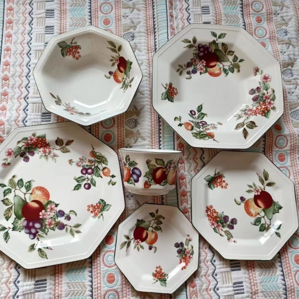 British Underglaze American Hand-Painted Green Edge Plate Fruit Berry ...