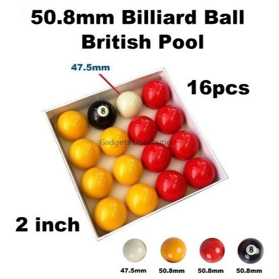 50.8mm 50mm 51mm 2 inch 16pcs Set British Ball Billiard Pool Ball White ...