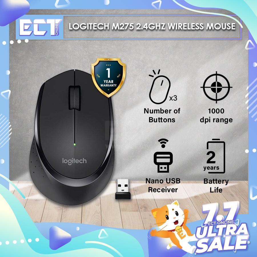 Logitech M275 2.4Ghz Wireless Mouse with Nano Receiver, Optical ...