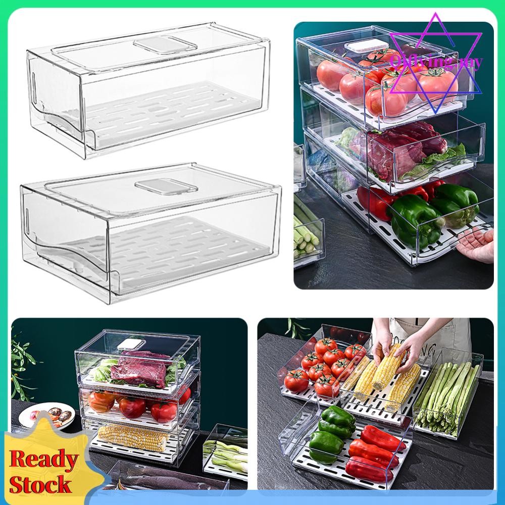 Drawer-Type Fridge Storage Container with Drain Tray for Food Egg Meat ...