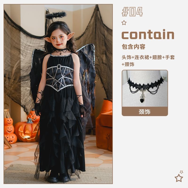 Halloween show costume girl curse demon angel wings dark elf dress ...