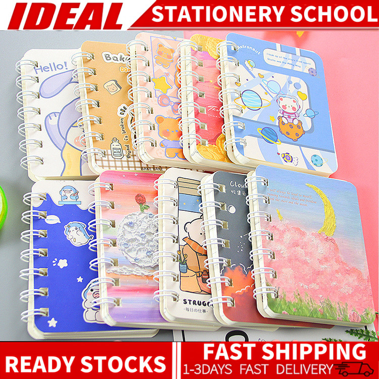 A7 mini diary book 80 Sheets Cute Spiral Notebook Cartoon Diary oil ...