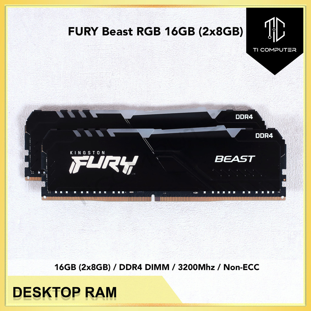 Kingston FURY Beast RGB 16GB (2x8GB) C16 Memory Dual Kit DDR4 3200MHz PC4-25600 DIMM Refurbished ...
