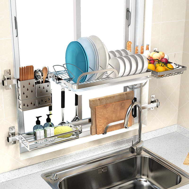 Perforation-free Dish Rack Kitchen Rack Wall-Mounted Drain Rack Dish ...