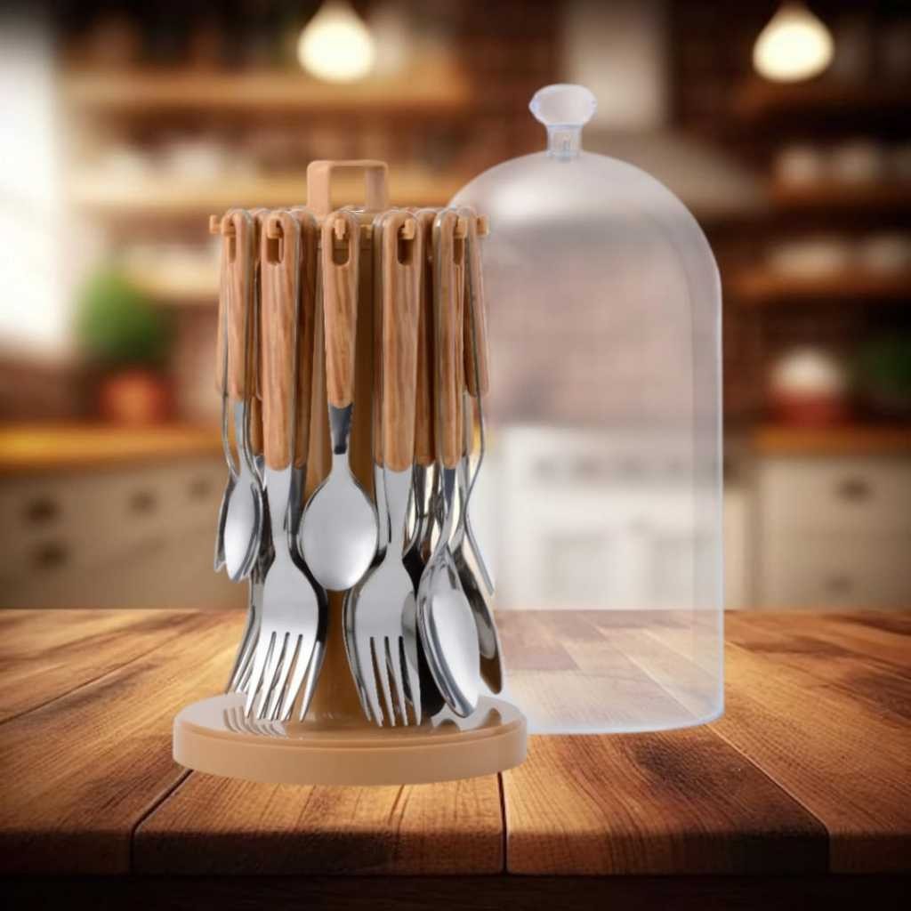 24PCS CULTERY SET WITH COVER SUDU SET SPOON SET GIFT SET WOODEN DESIGN ...