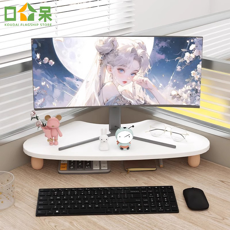[All Solid Wood Thick Legs] Corner Computer Monitor Elevated Rack ...