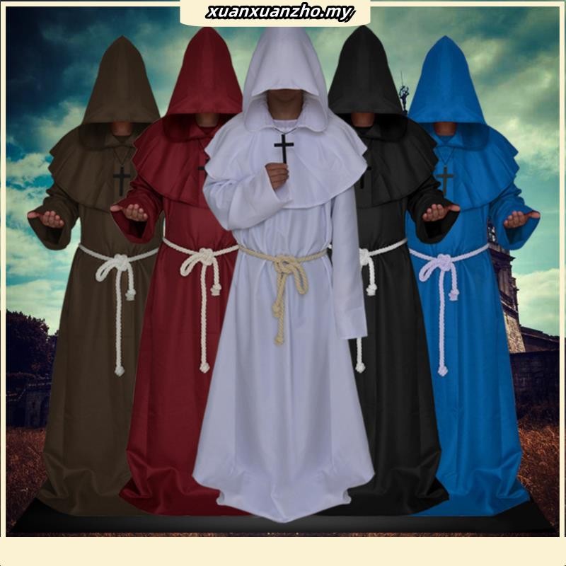 Medieval Monk Costume Wizard Hooded Robe Friar Priest disguise Church ...