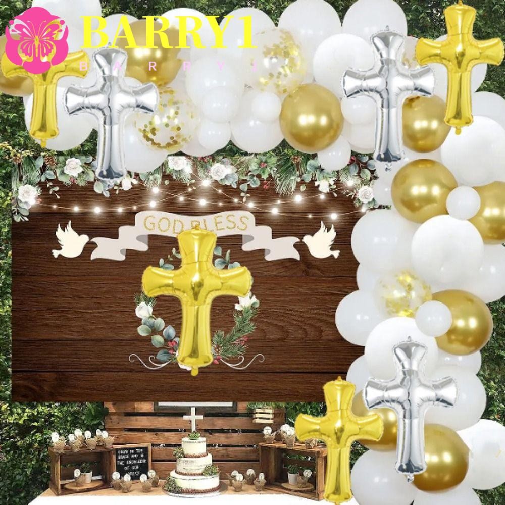 BARRY1 Baby Baptism Cross Balloons, Round Cross Shape 3D Easter Cross ...