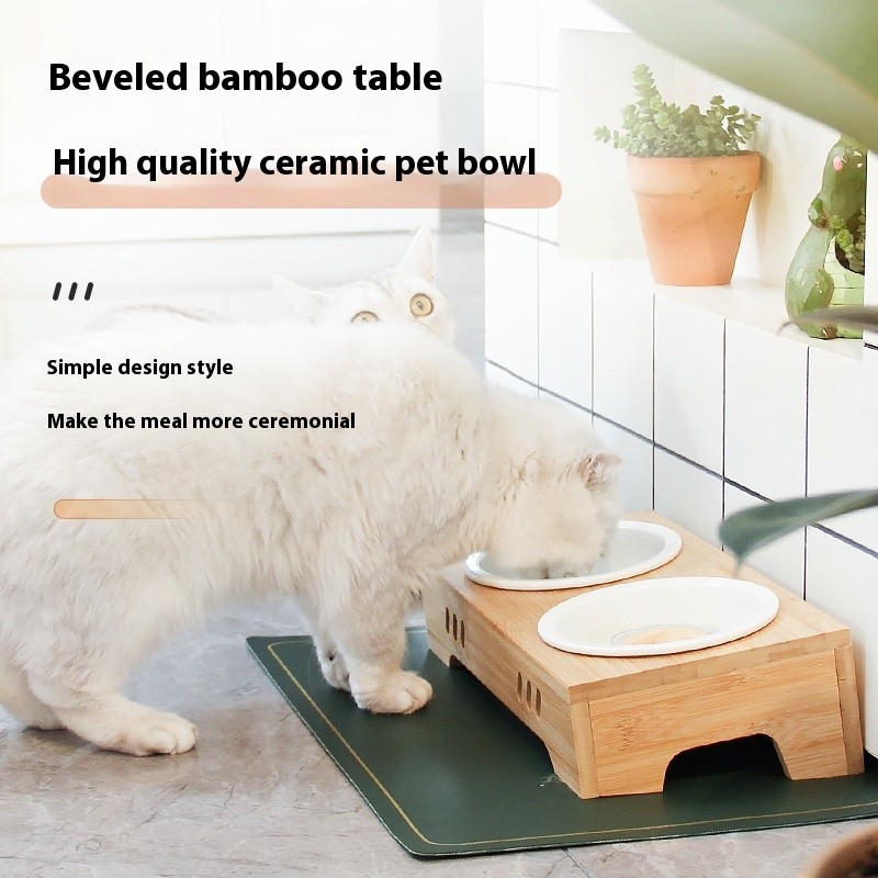 Anti-knockover Anchun cat bowl cat food bowl ceramic double bowl cat ...