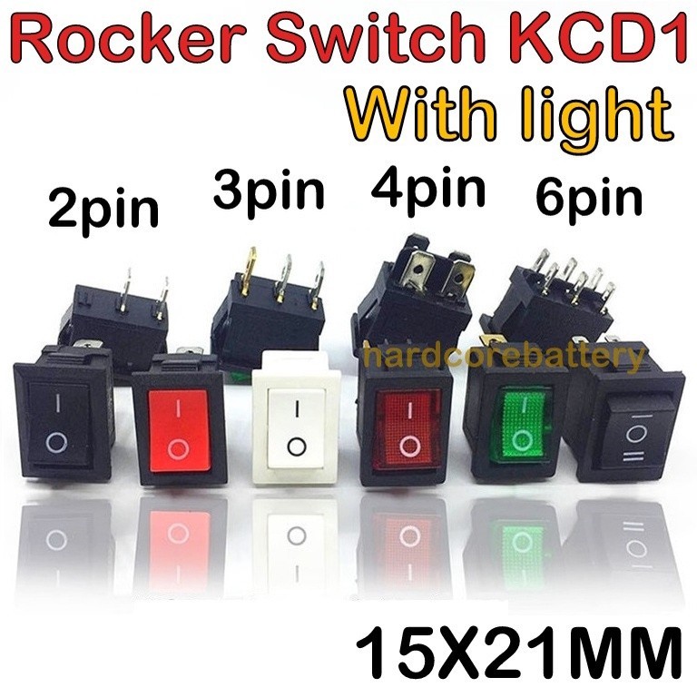 15*21mm 2 3 4 6 Pin Rocker Switch KCD1 Power ON/OFF ON/OFF/ON AC 6A ...