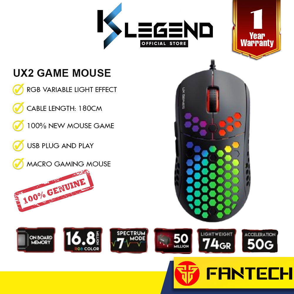 Fantech UX2 Hive 12000 DPI Honeycomb Shell RGB Marco Gaming Mouse ...