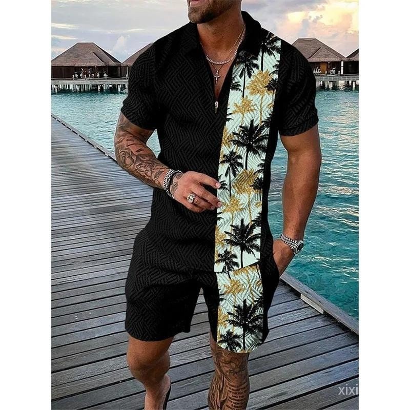 Stylish Hawaiian Tracksuit 3D printed Beach Polo Shirt Shorts Set 2 men ...