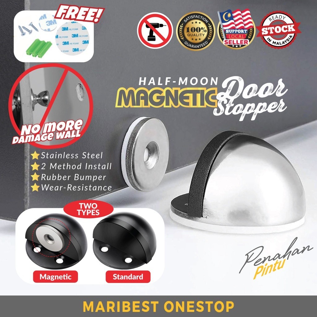 Half Moon Magnetic Door Stopper No Drill Wall Cushion Door Stoper with ...