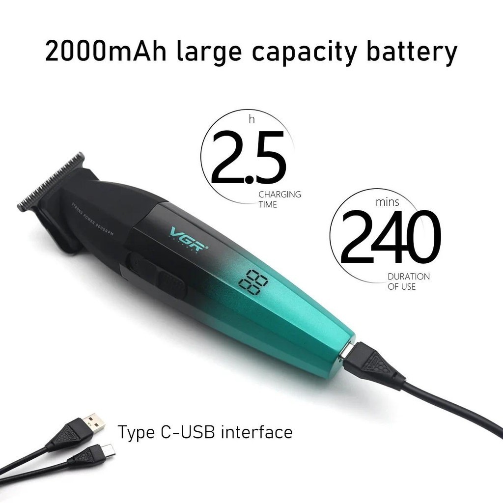 VGR V-906 Professional Trimmer Hair Finishing Machine for Men DLC Blade T-Blade Full Metal ...