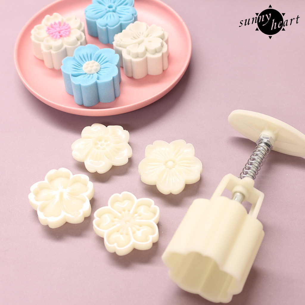 [SH]Mooncake Mold Cherry Blossom Flower Easy to Release Hand Press 3D ...