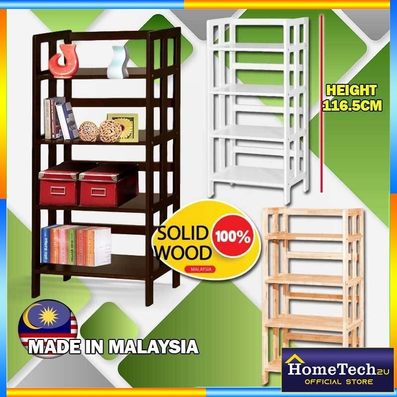 [𝐒𝐎𝐋𝐈𝐃 𝐖𝐎𝐎𝐃] MATES 4 TIERS SOLID WOOD BOOKCASE DISPLAY RACK RAK BUKU ...