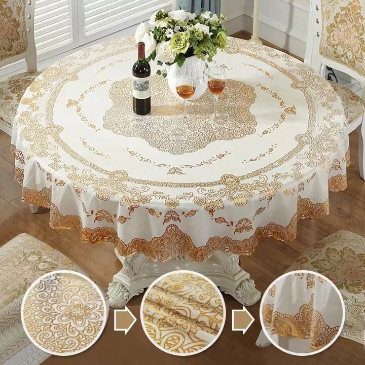 4/6/8/10 Seater Round alas meja makan PVC Kalis Air Kalis Minyak Table ...