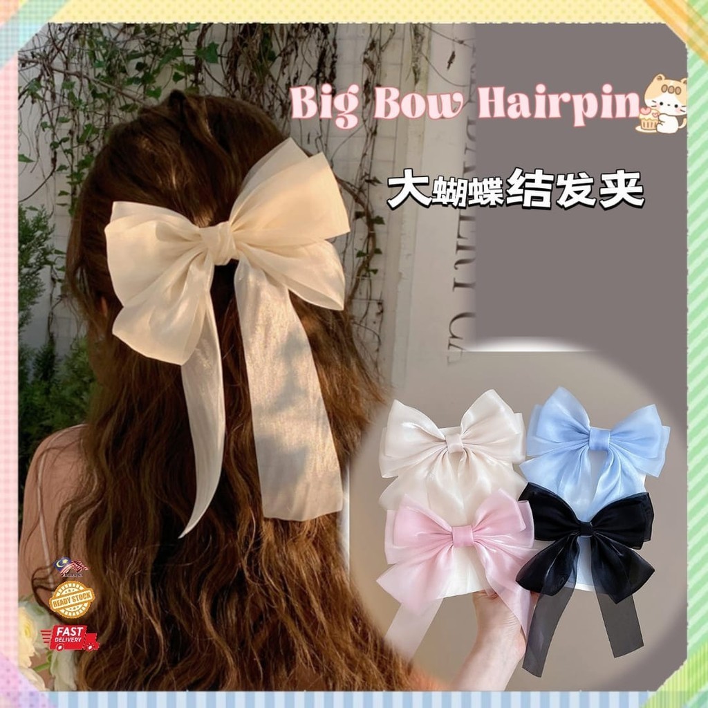 Korean Style Mesh Ribbon Big Bow Hairpin Princess Sweet Girl Ribbon ...