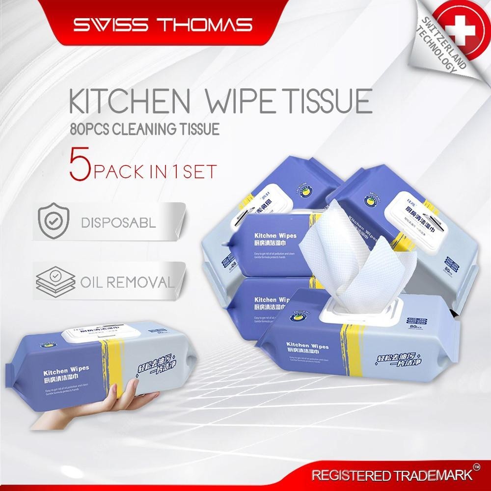 Swiss Thomas Kitchen Wipes Wet Tissue Cleaning Towel (5 Bags x 80 Pcs ...
