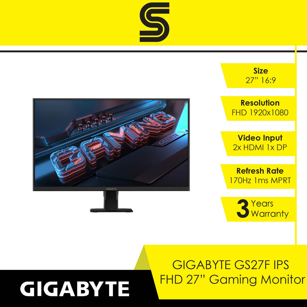 GIGABYTE GS27F 27" FHD IPS Gaming Monitor (170Hz/1ms MPRT/2x HDMI 2.0 ...