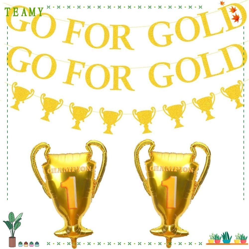 TEAMY Trophy Banner, PET Gold Foil Glitter Banner, Party Props Sports ...