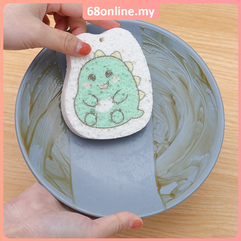 [Johor Seller] Natural Compressed Wood Pulp Sponge Reusable Dishwashing ...