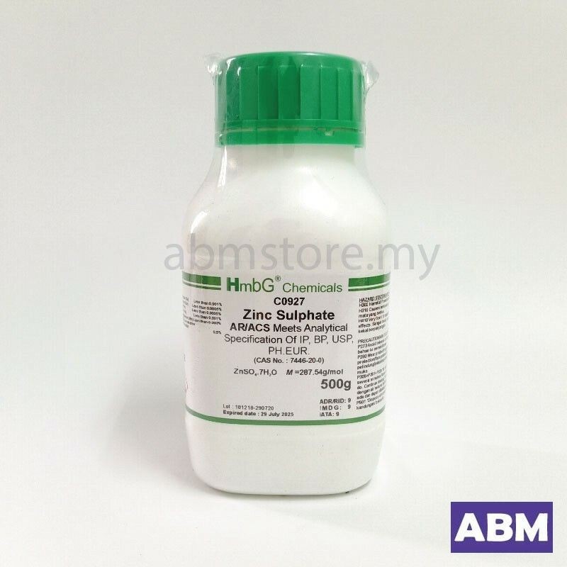 Zinc Sulfate Heptahydrate (7H2O) AR/ACS, HmbG (500g) CAS No 7446-20-0 | Shopee Malaysia