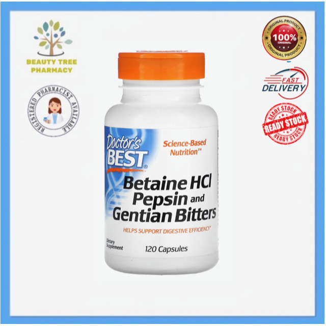 Doctor's Best Betaine HCl Pepsin & Gentian Bitters 120 Capsules ...
