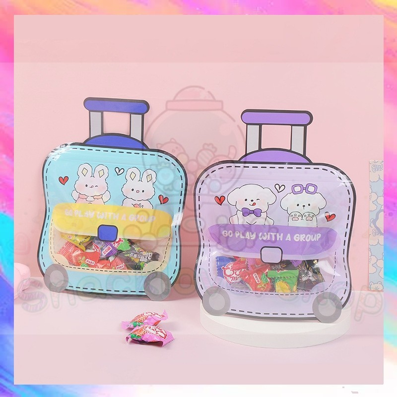 (1Pcs) Plastic Goddie Bag Zipper Cute Mini Trolley Bag/Ziplock (16x21cm ...