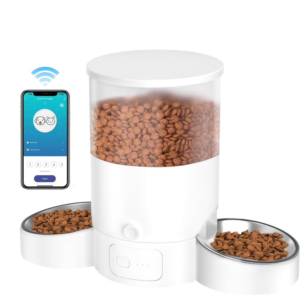 Automatic Cat Feeder for 2 Cats 2.4G WiFi Smart Pet Feeder with APP Control for Remote Feeding ...