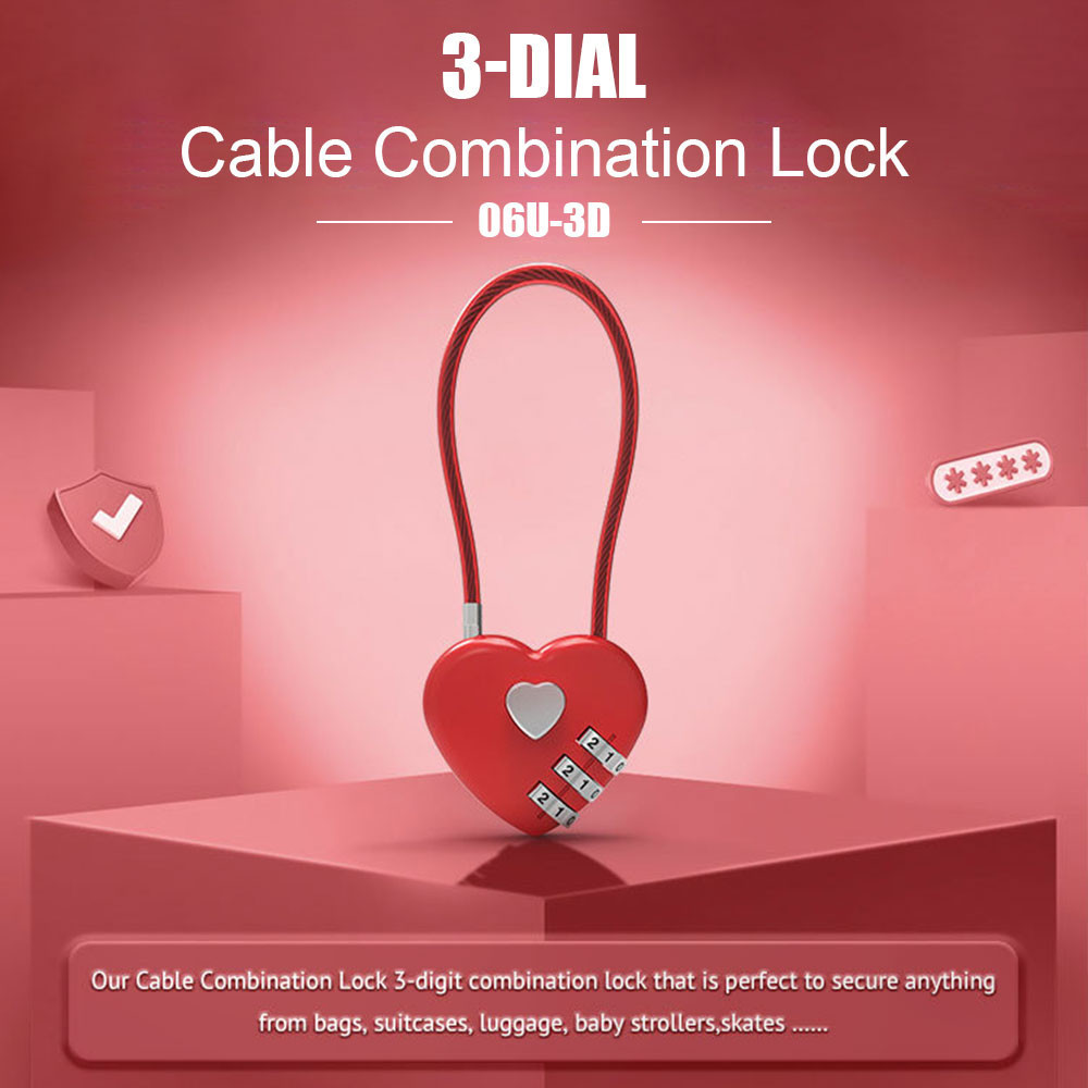 Heart Mini Code Locks, 3 Digit Combination Padlock with 30cm Steel Wire ...