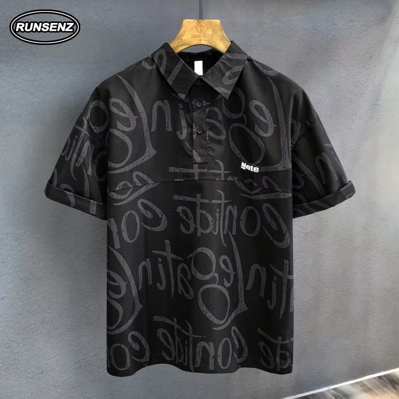 M-8XL Fashion Letter Top Men Plus Size Polo Shirt Summer Casual Loose Short Sleeve Oversize T ...