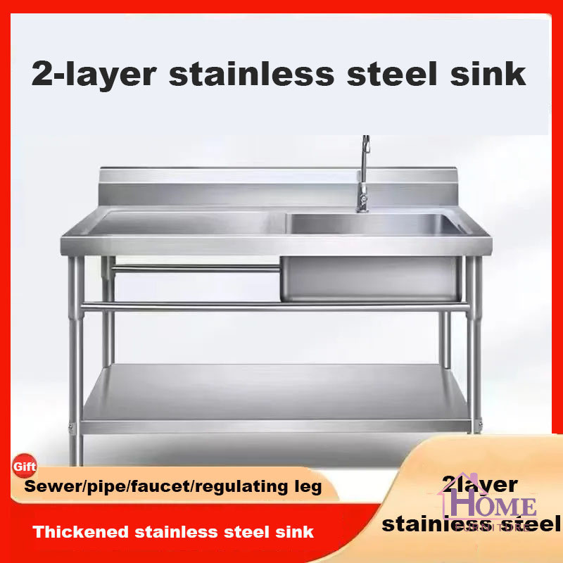 🍁Thickened stainless steel sink/2-layer kitchen bracket/vegetable sink ...