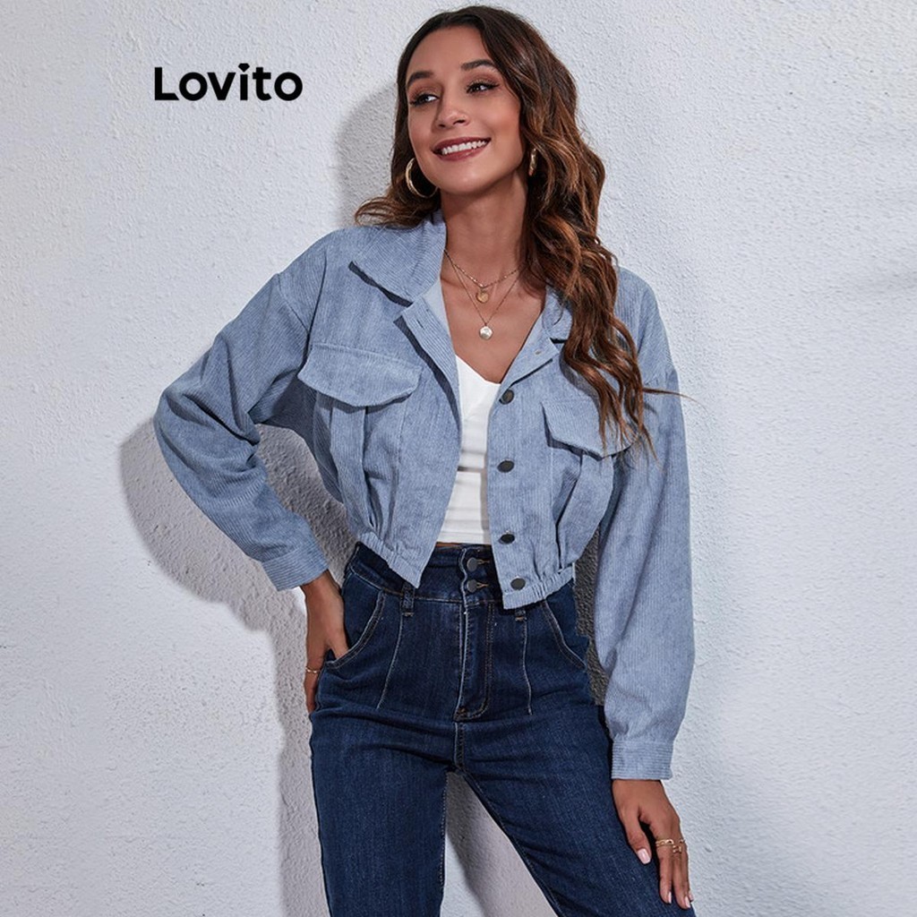 Lovito Casual Plain Button Front Pocket Jacket for Women LNL65114 ...
