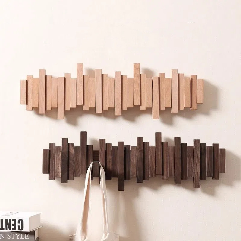 SOLID WOOD WALL-MOUNTED PIANO-KEY COAT RACK NATURAL RUSTIC WOODEN ...