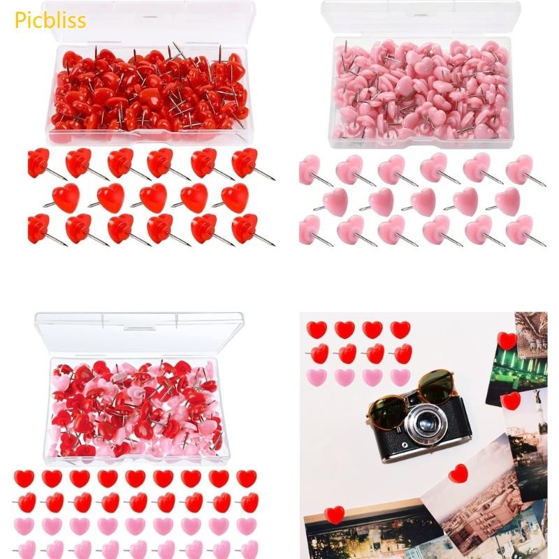 Picbliss 100 Pcs Map Push Pins Decorative Pushpins Heart Poster Pins ...