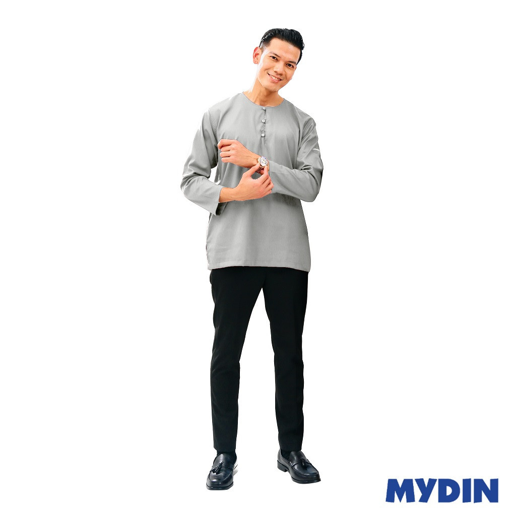 Mikhail Men Kurta Teluk Belanga Plain Long Sleeve (Light Grey) - 5 ...