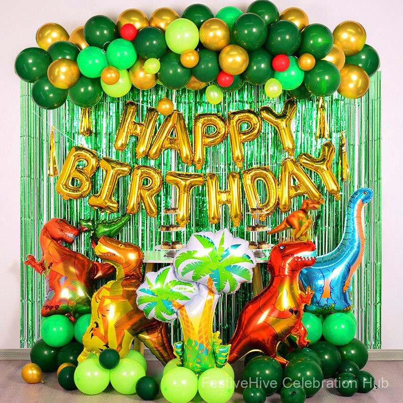 Dark Green Dinosaur Balloon Set Children Birthday Dinosaur Theme Party Aluminum Film Balloon ...