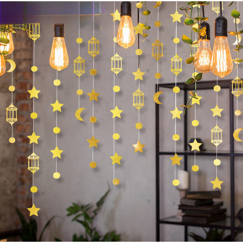 4 Meters Hari Raya Iridescent Star Moon Crescent Garland Holographic ...