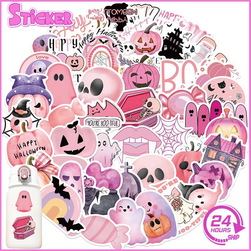 50Pcs Cute Pink Halloween Cartoon Waterproof Stickers Vinyl Decal for ...